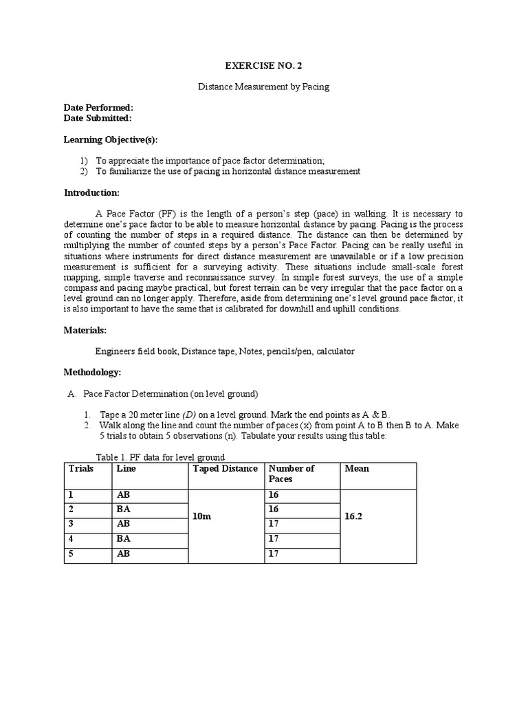 Measuring Distance Through Pacing: Determining Pace Factors on Level ...