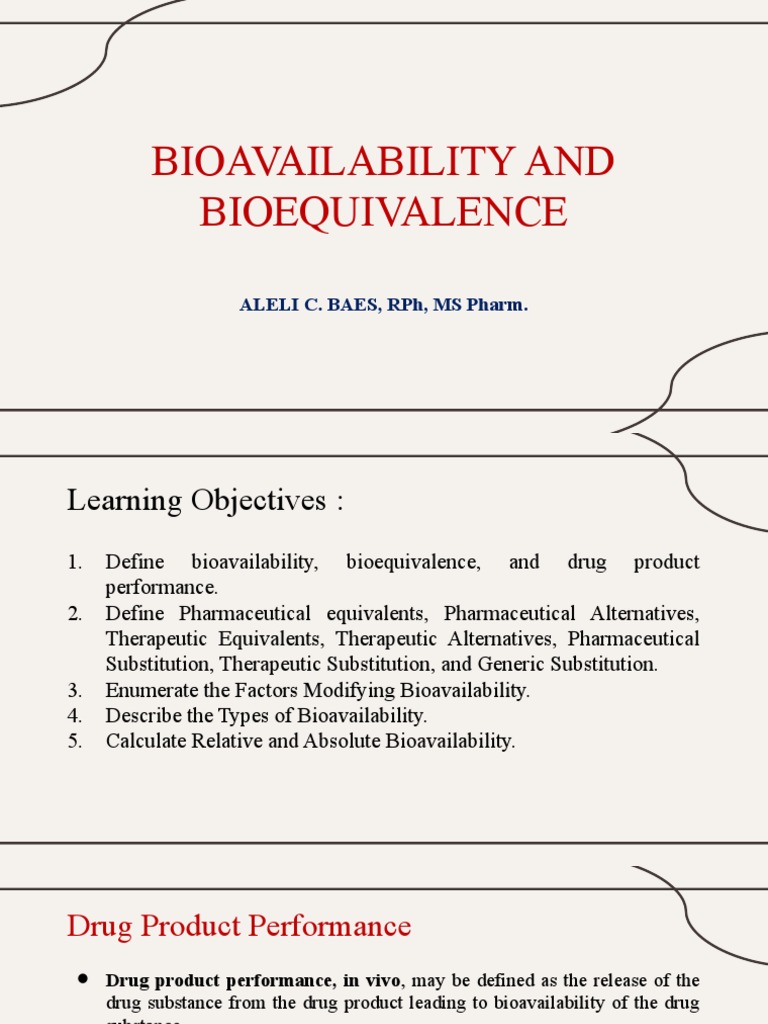 Bioavailability and Bioequivalence | PDF | Bioavailability | Products ...