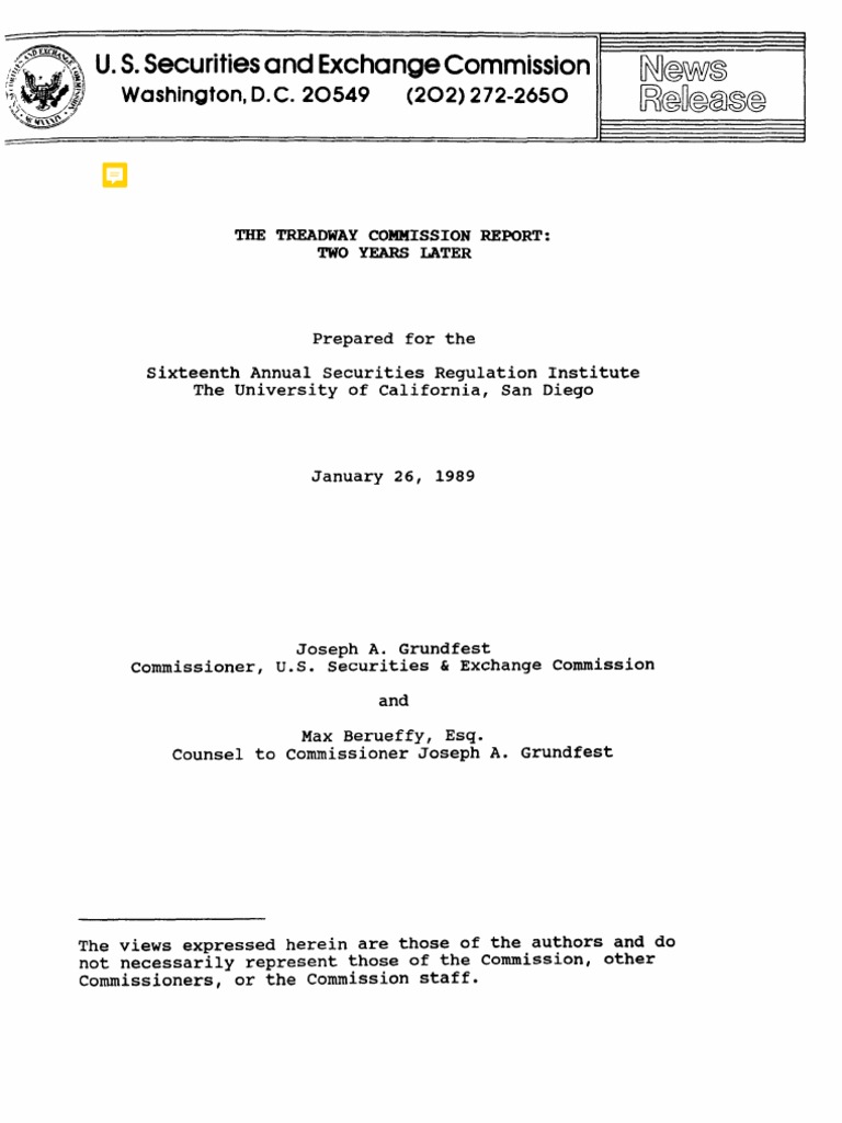 Treadway Commission Report Overview | PDF | Audit | U.S. Securities And ...