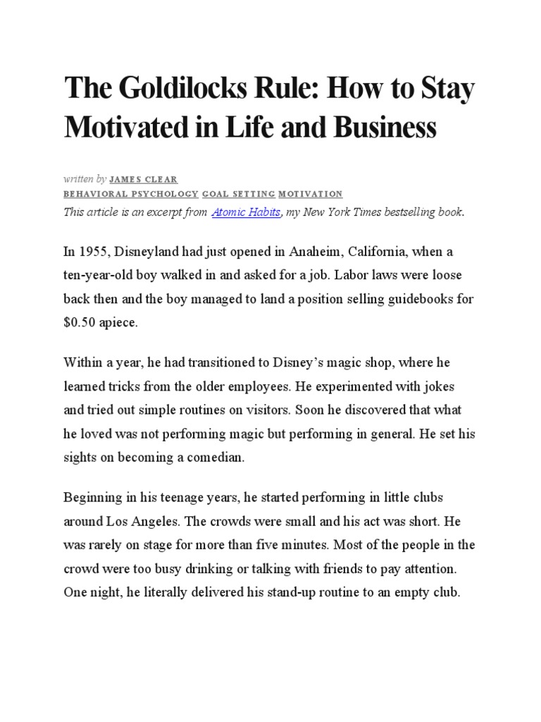 Stay Motivated with the Goldilocks Rule | PDF | Flow (Psychology ...