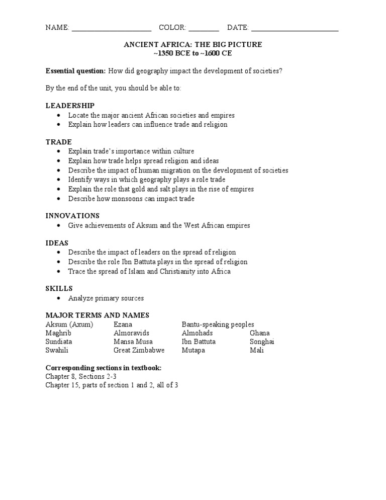 Africa Unit Big Picture | PDF | Travel