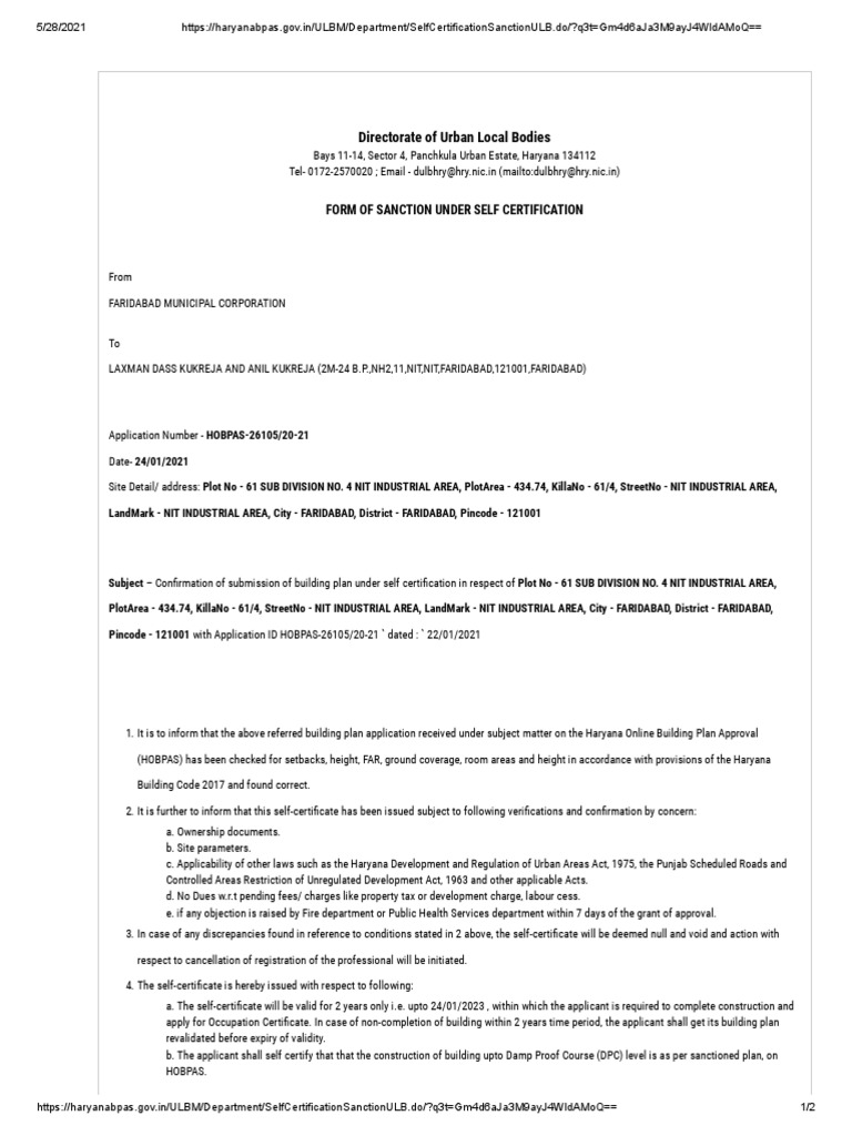 Confirmation of Submission and Self-Certification of Building Plan for ...