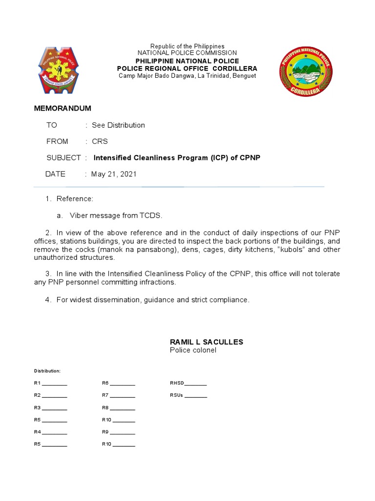 Memorandum: Philippine National Police Police Regional Office ...