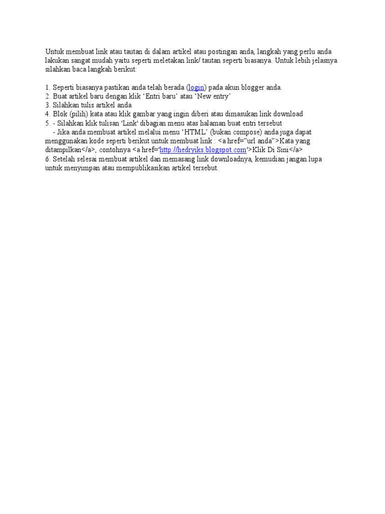 Cara Membuat Tautan di Artikel Blogger | PDF
