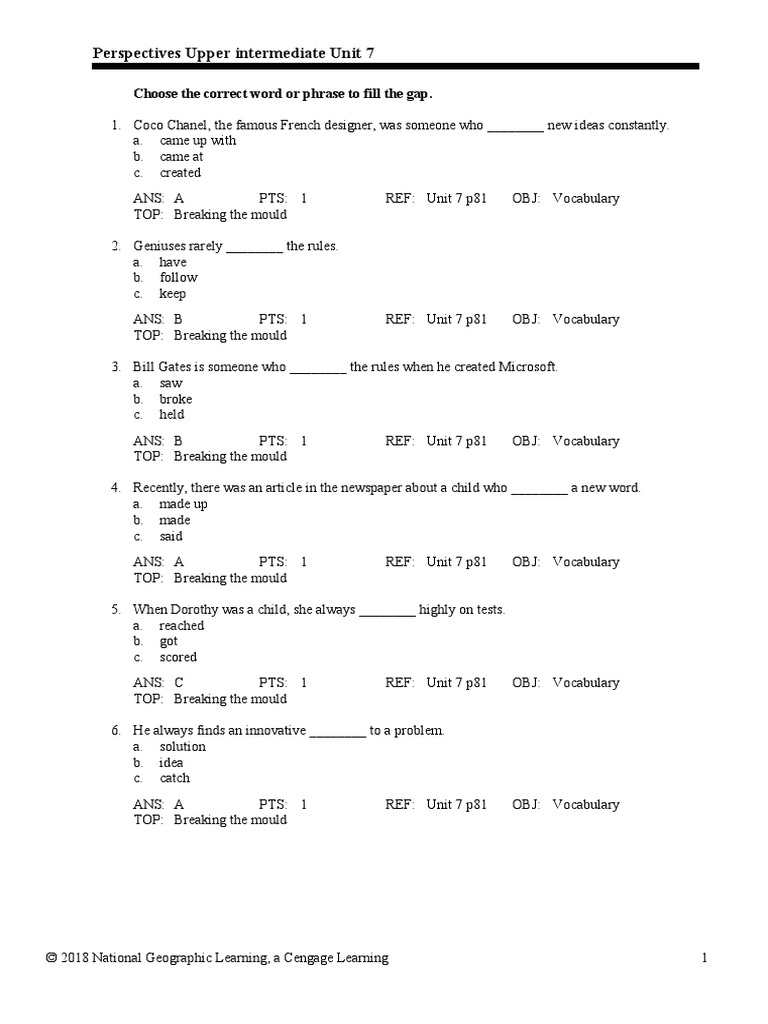 Perspectives Upper Intermediate Unit 7 | PDF | Linguistics