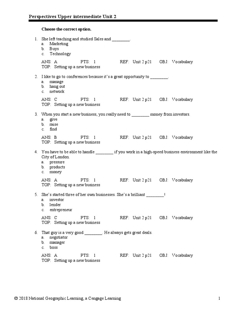 Perspectives Upper Intermediate Unit 2 | PDF | Entrepreneurship