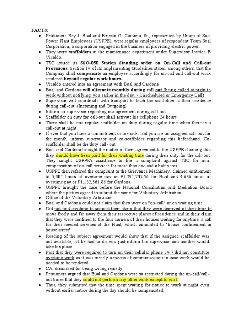 Union of Sual Power Plant Employees vs. Team Sual | PDF | Overtime ...