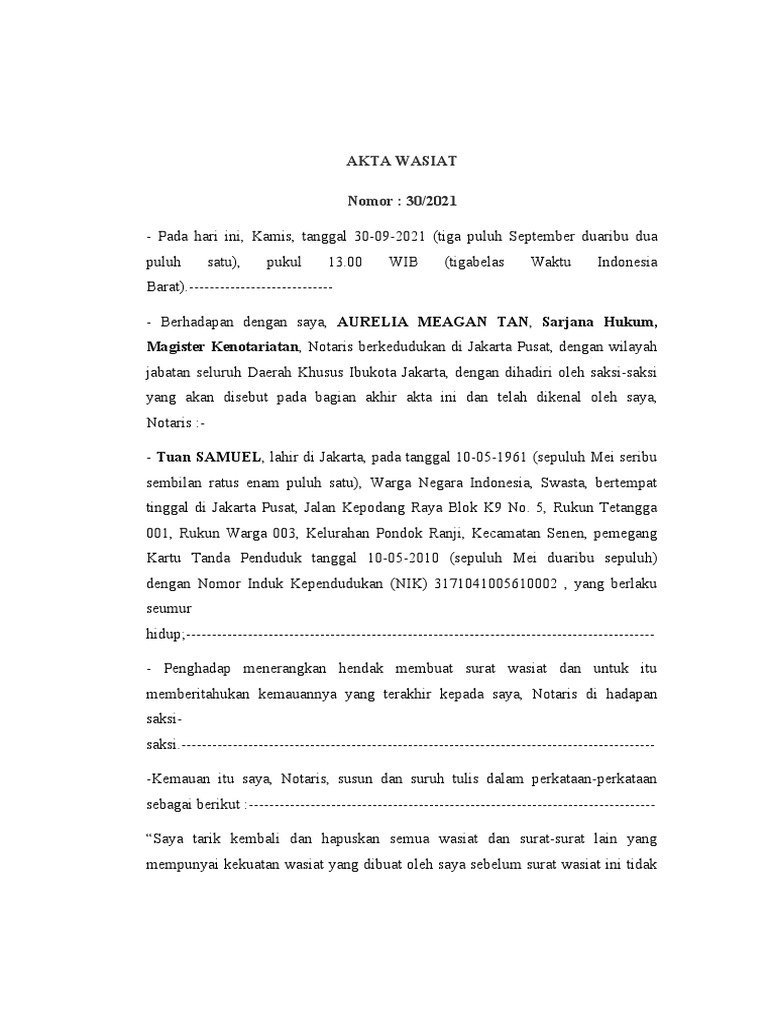 Contoh Akta Wasiat | PDF