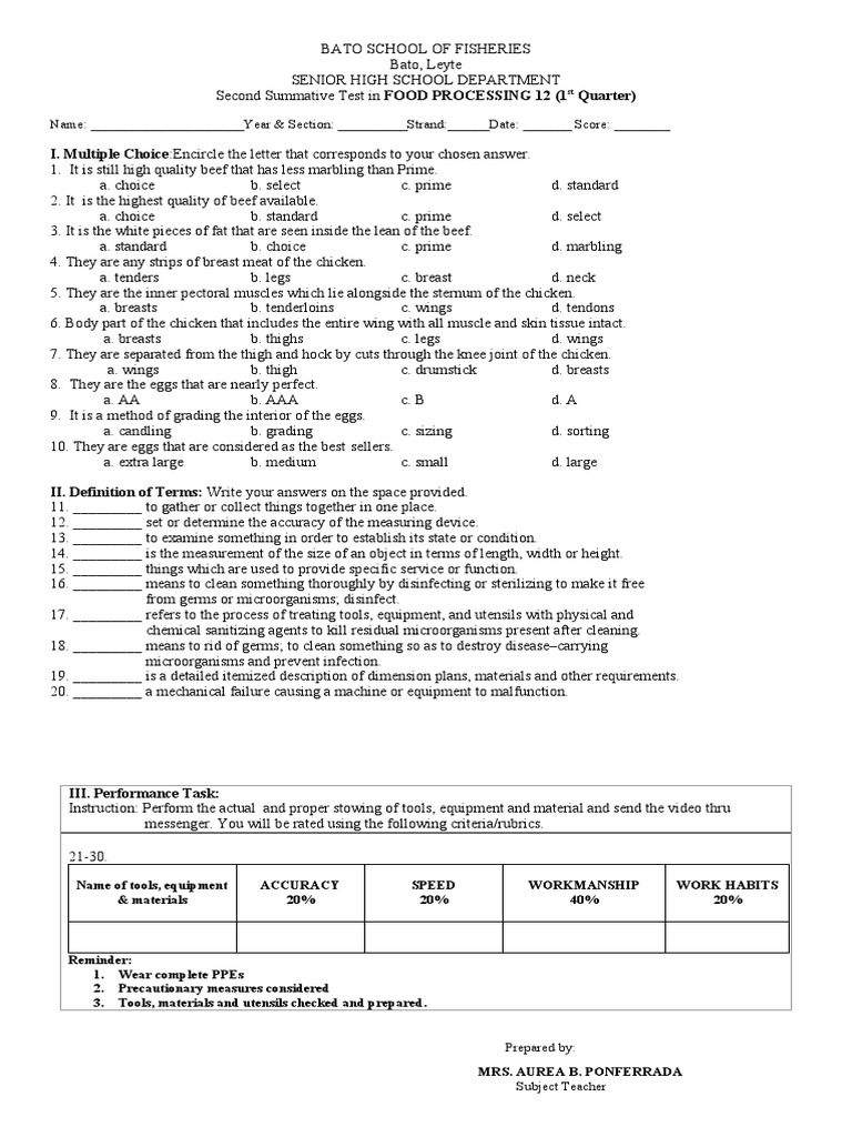 Quarter) : Name: - Year & Section: - Strand: - Date: - Score | PDF | Tools | Disinfectant