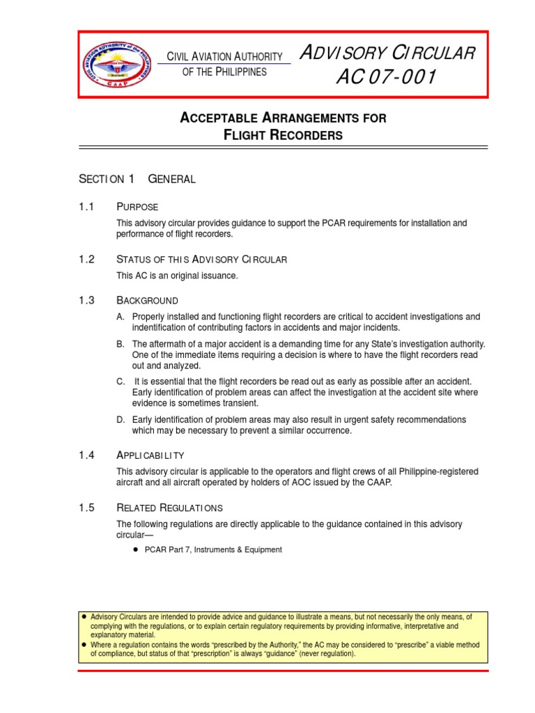 Flight Recorder Guidance for CAAP | PDF | Flight Recorder | Flight ...