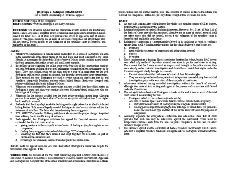 85 People v. Rodriguez | PDF | Appeal | Confession (Law)