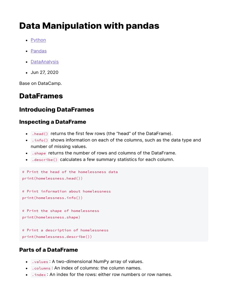 DataFrame Operations with Pandas | PDF | Array Data Structure | Computer Programming