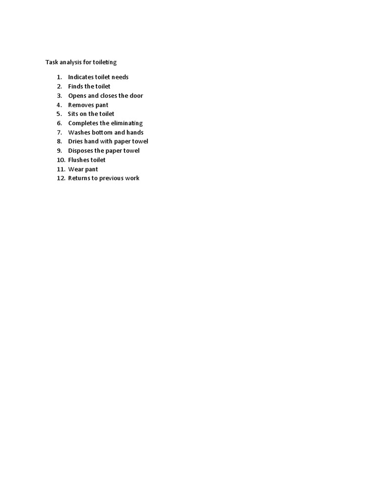 Task Analysis For Toileting | PDF | Home & Garden