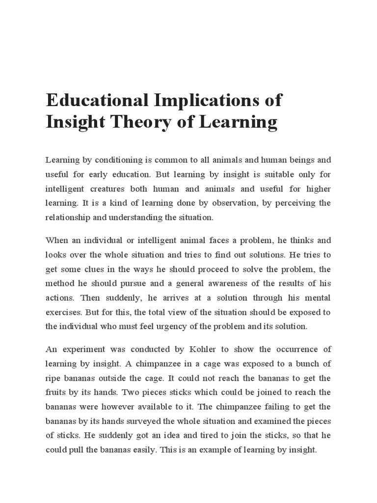 Insight Learning in Education | PDF | Learning | Insight