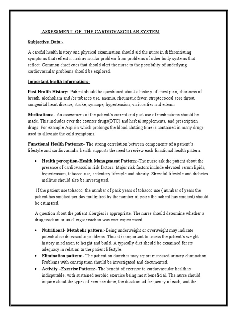 Assessment of Cardiovascular System | PDF | Cardiovascular Diseases | Pulse