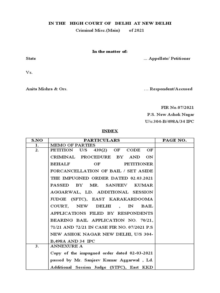 Petition for Bail Cancellation Under CrPC | PDF | Bail | Supreme Court ...