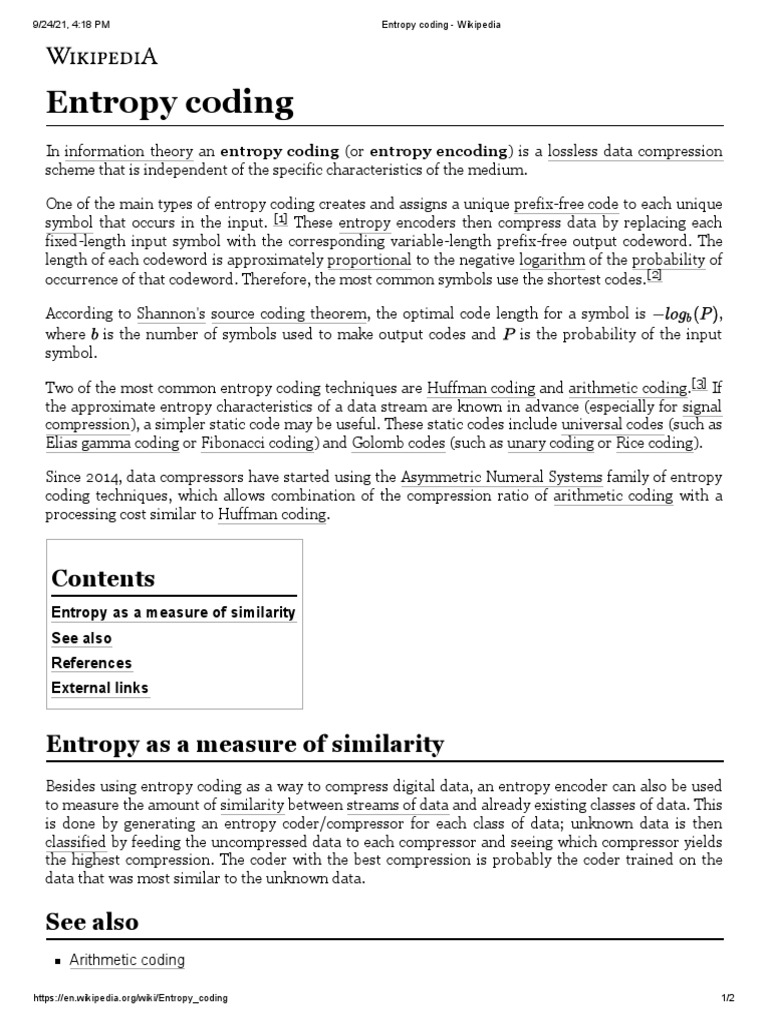 Entropy Coding Wikipedia Pdf Data Compression Statistical Theory 1623
