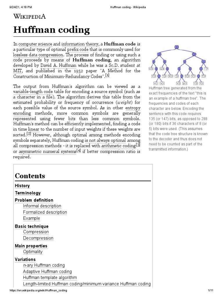 Huffman Coding - Wikipedia | PDF | Data Compression | Code Huffman Coding - Wikipedia | PDF | Data Compression | Code