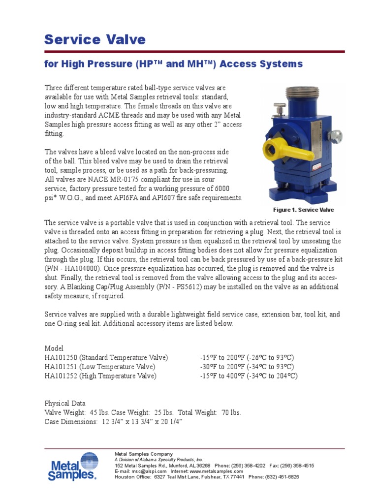 Service Valve: For High Pressure (HP and MH) Access Systems | Download ...