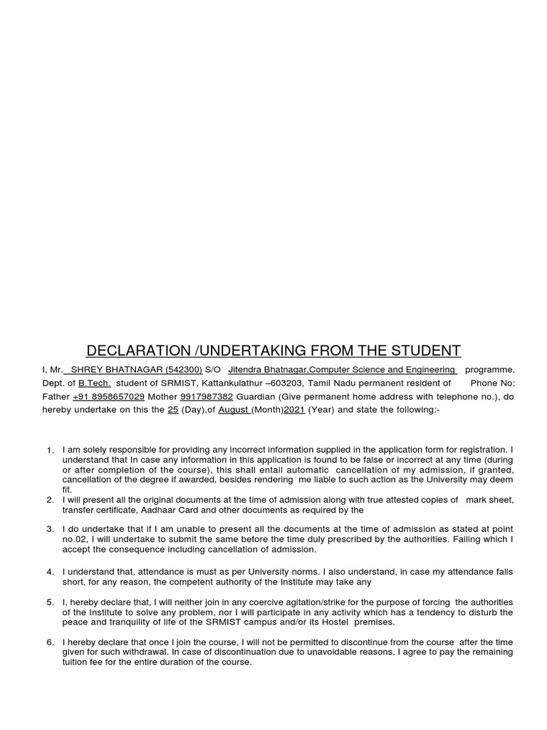 Declaration For SRM | PDF | Affidavit | Justice