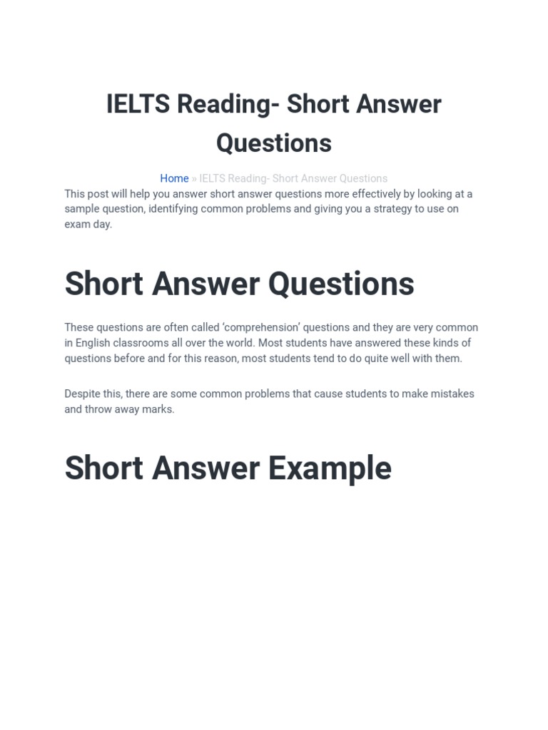 IELTS Reading - Short Answer Questions | PDF | Question | International ...
