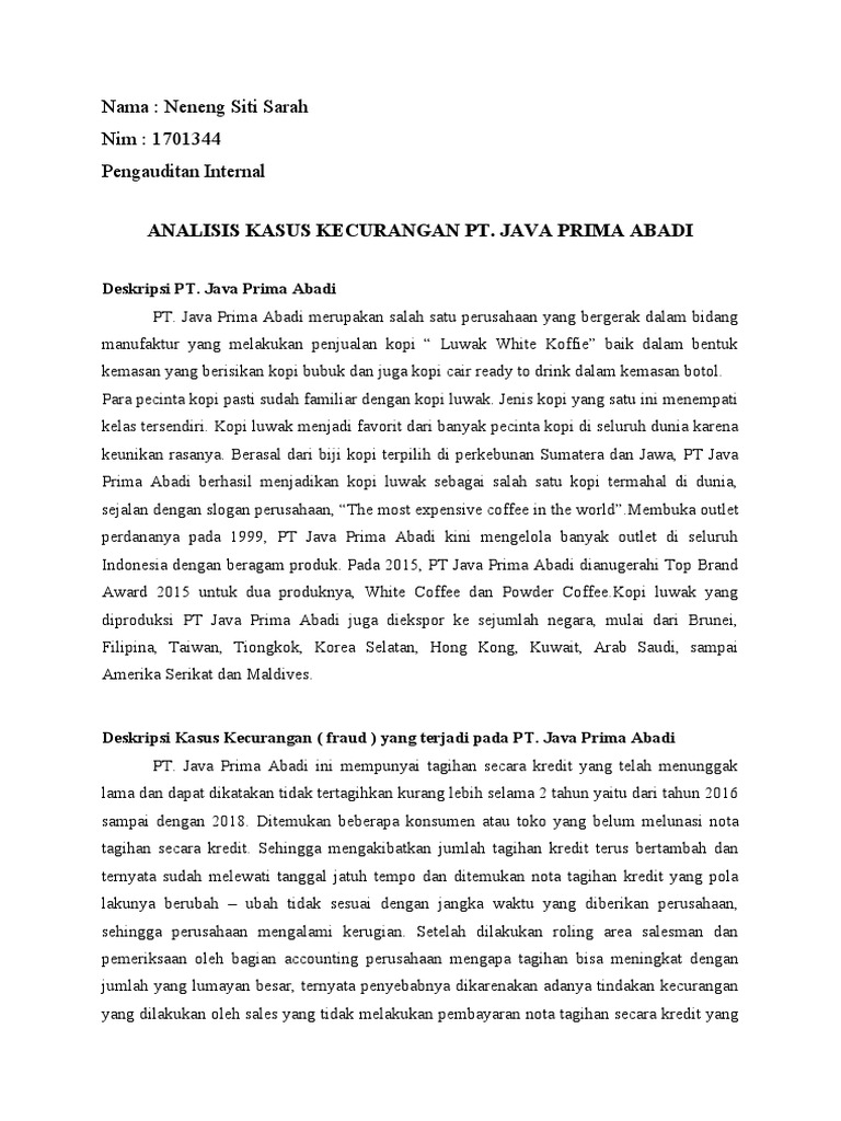Analisis Kecurangan PT Java Prima Abadi | PDF | Karier & Perkembangan ...