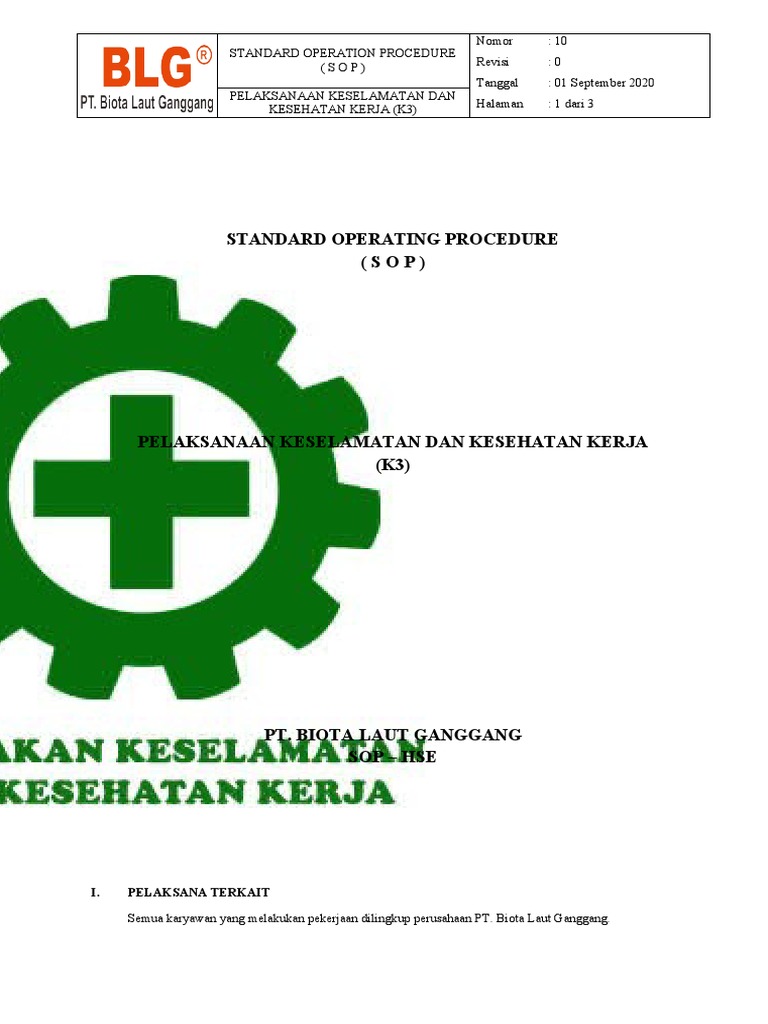 SOP Pelaksanaan K3 | PDF