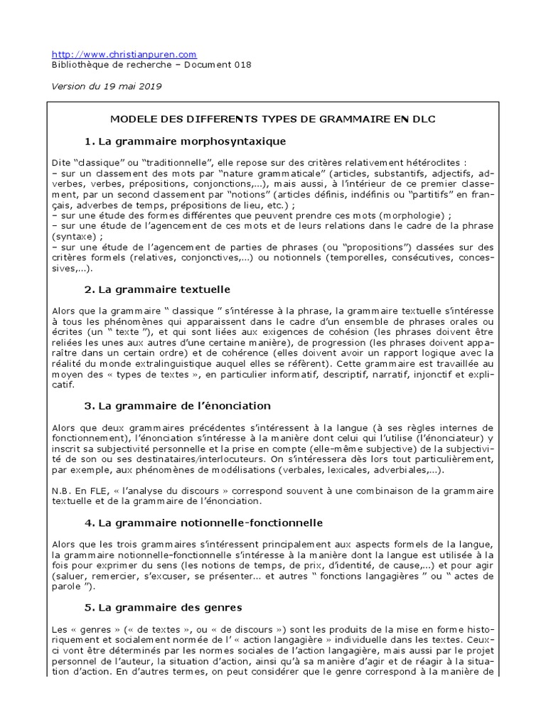 Types de grammaire en DLC | PDF | Phrase | Discours (linguistique)