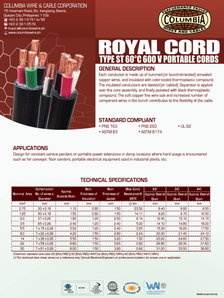 Royal Cord Pdf Electrical Components Electrical Engineering