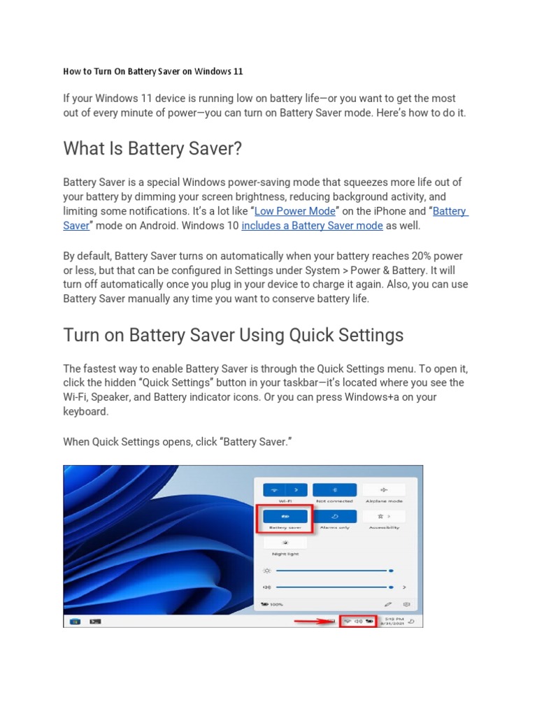 Windows 11 Battery Saver Guide | PDF | Button (Computing) | Microsoft ...