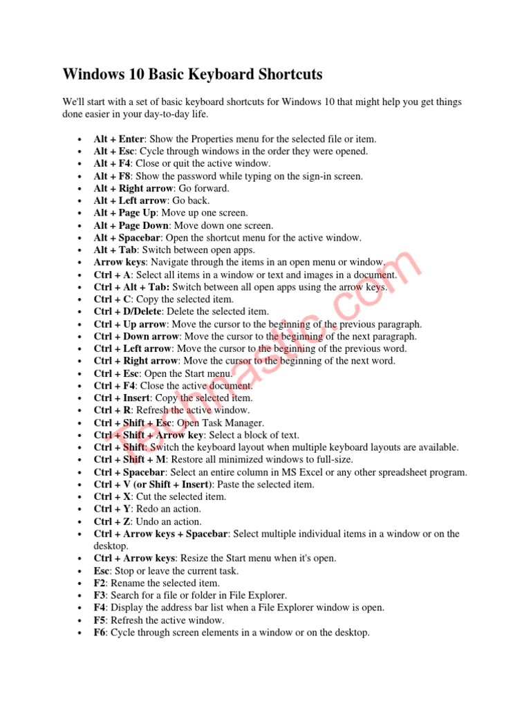Windows 10 Keyboard Shortcuts | PDF | Screenshot | Window (Computing)