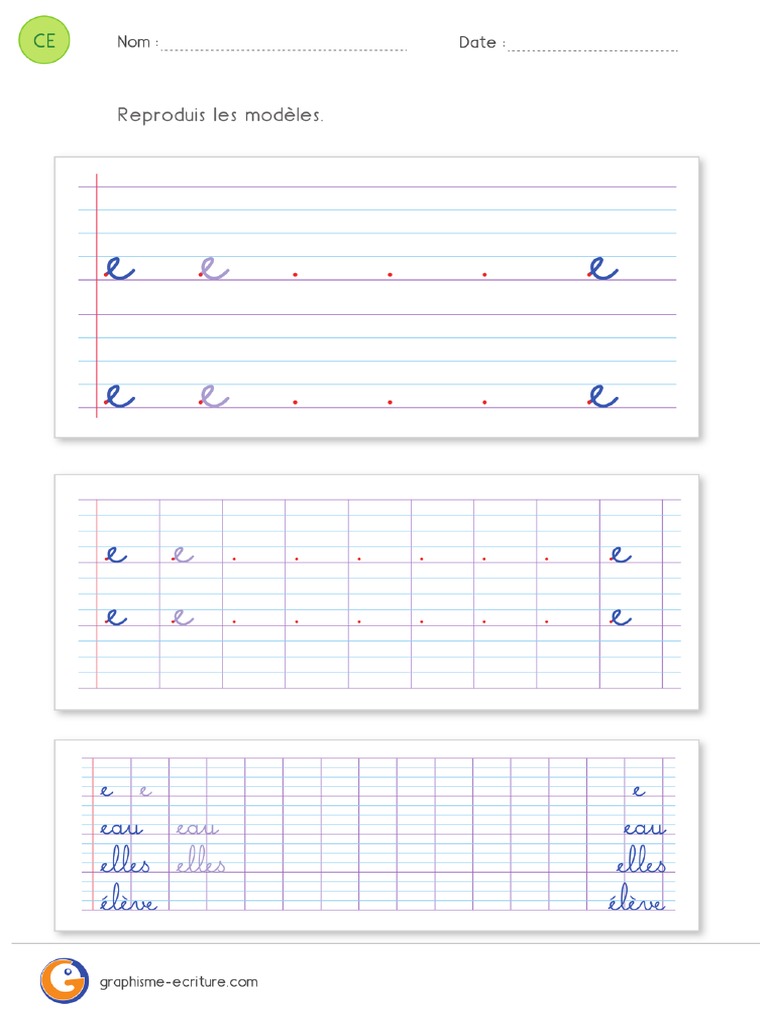 5 Feuille Decriture Ecrire La Lettre e Minuscule Cursive | PDF
