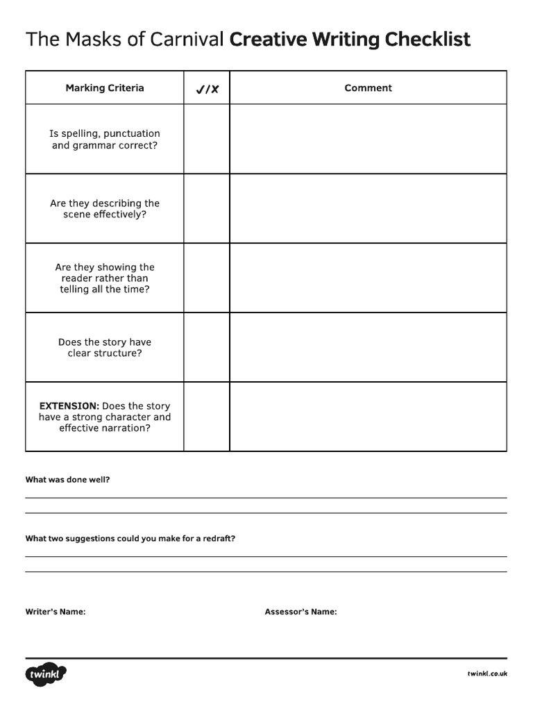 The Masks of Carnival Creative Writing Checklist | PDF