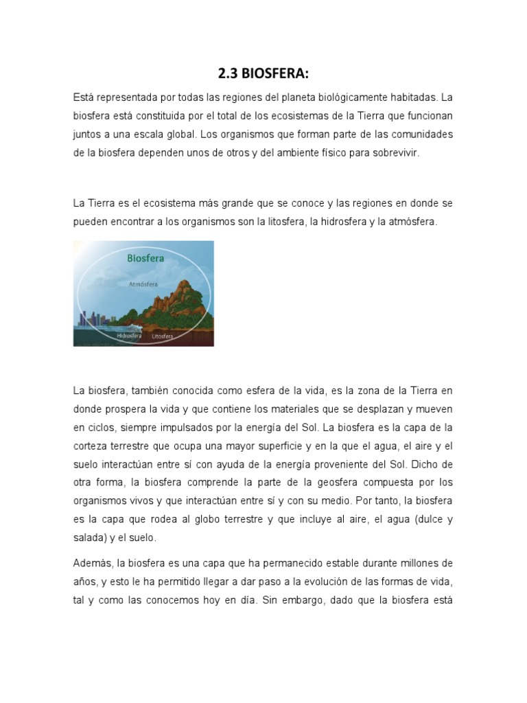 2.3 Biosfera | PDF | Tierra | Ecosistema