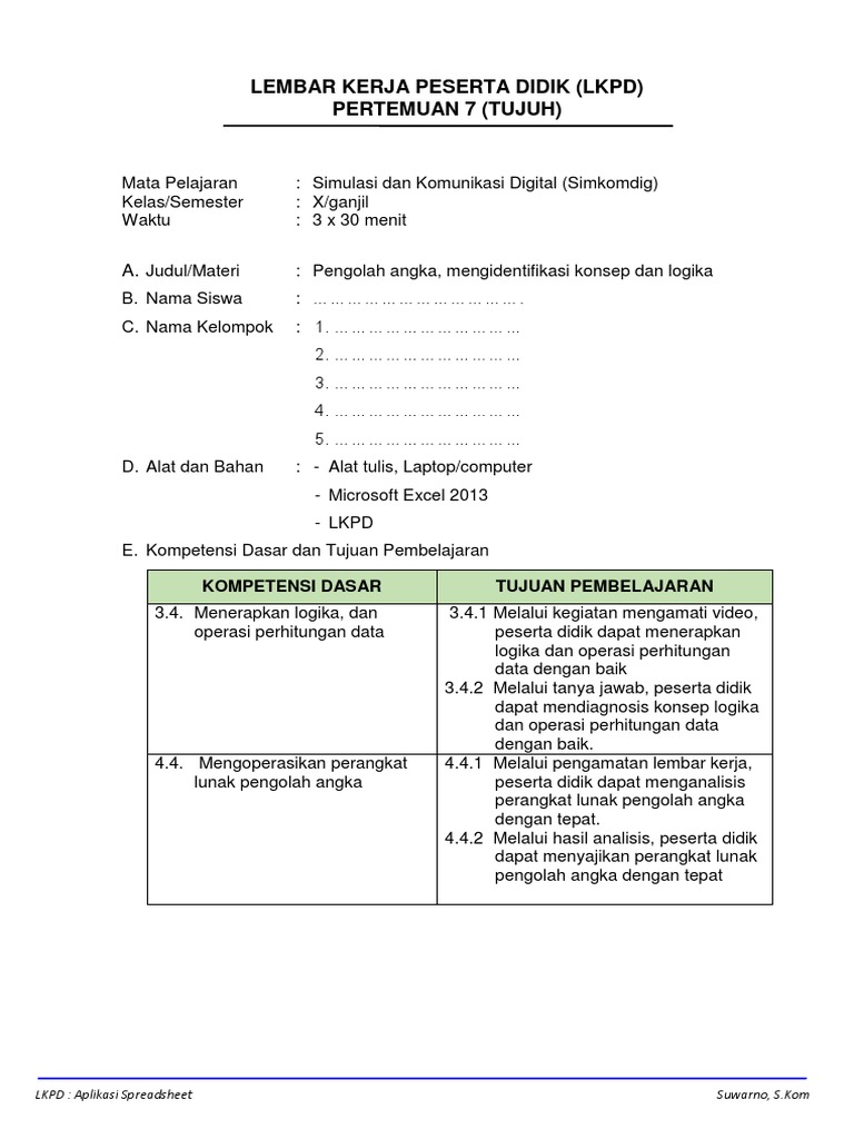 LKPD Pengolah Angka dan Fungsi Logika | PDF