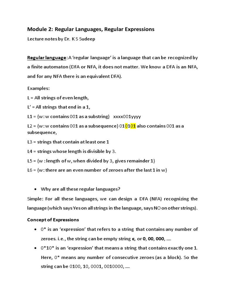 FLAT Regular Languages Expressions | PDF | String (Computer Science) | Regular Expression