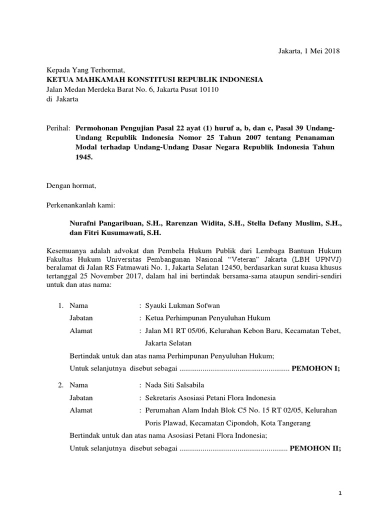Hukum Acara Mahkamah Konstitusi Contoh | PDF