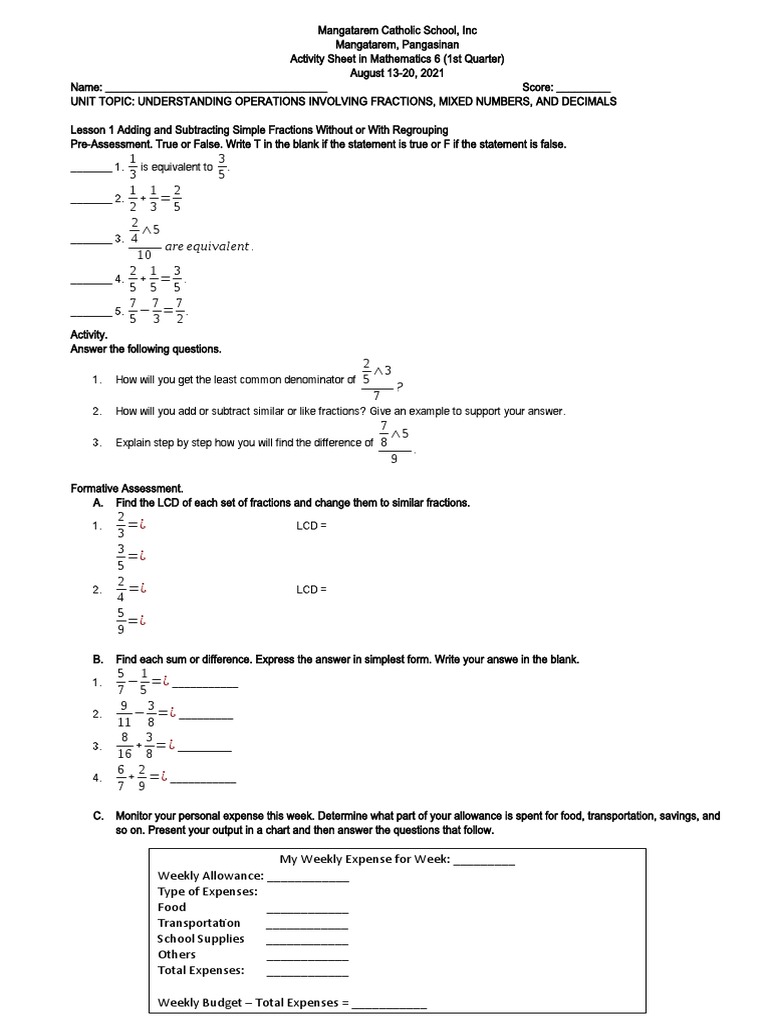 Math 6 Module 1st Week Pdf Mathematics Arithmetic