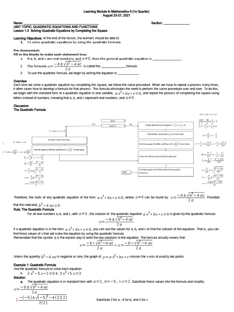 Math 9 Module 7th Week | PDF | Quadratic Equation | Equations