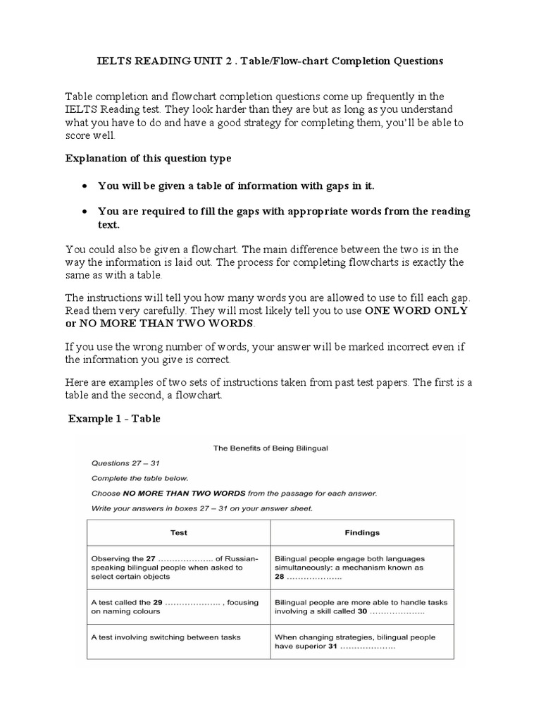 IELTS Reading: Table & Flowchart Tips | PDF | International English ...