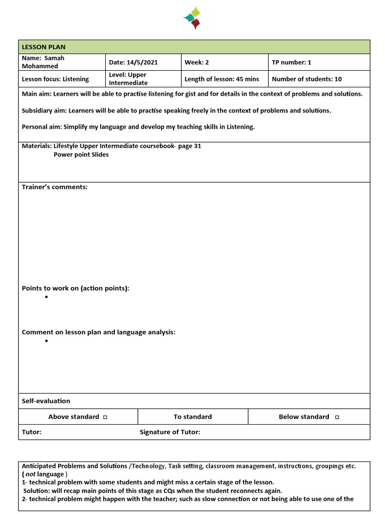 CELTA LP 1 - Listening | PDF | Lesson Plan | Teachers