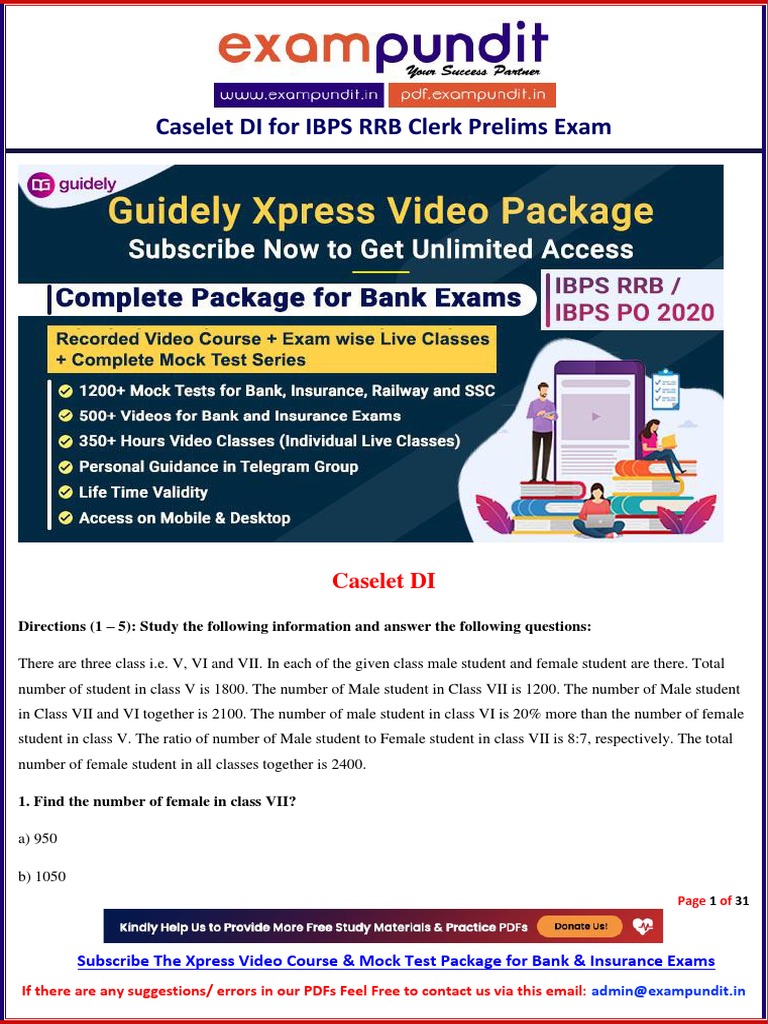 Expected Caselet Di Questions PDF For Ibps RRB Clerk Prelims Exam | PDF ...