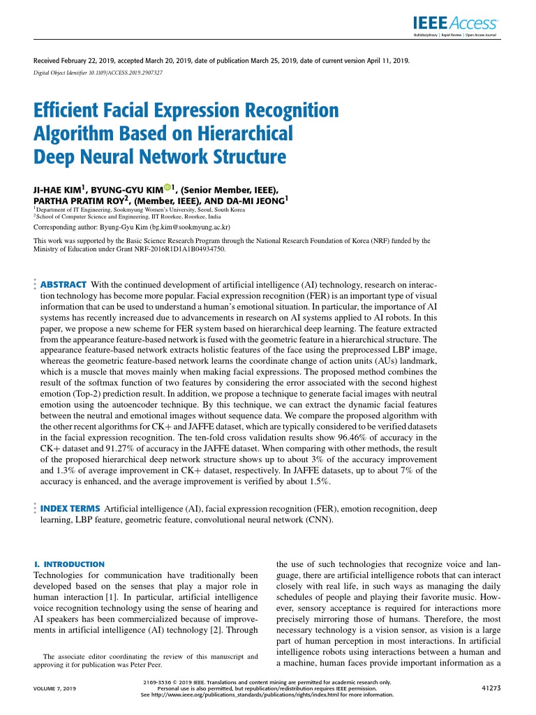 Efficient Facial Expression Recognition Algorithm Based On Hierarchical Deep Neural Network