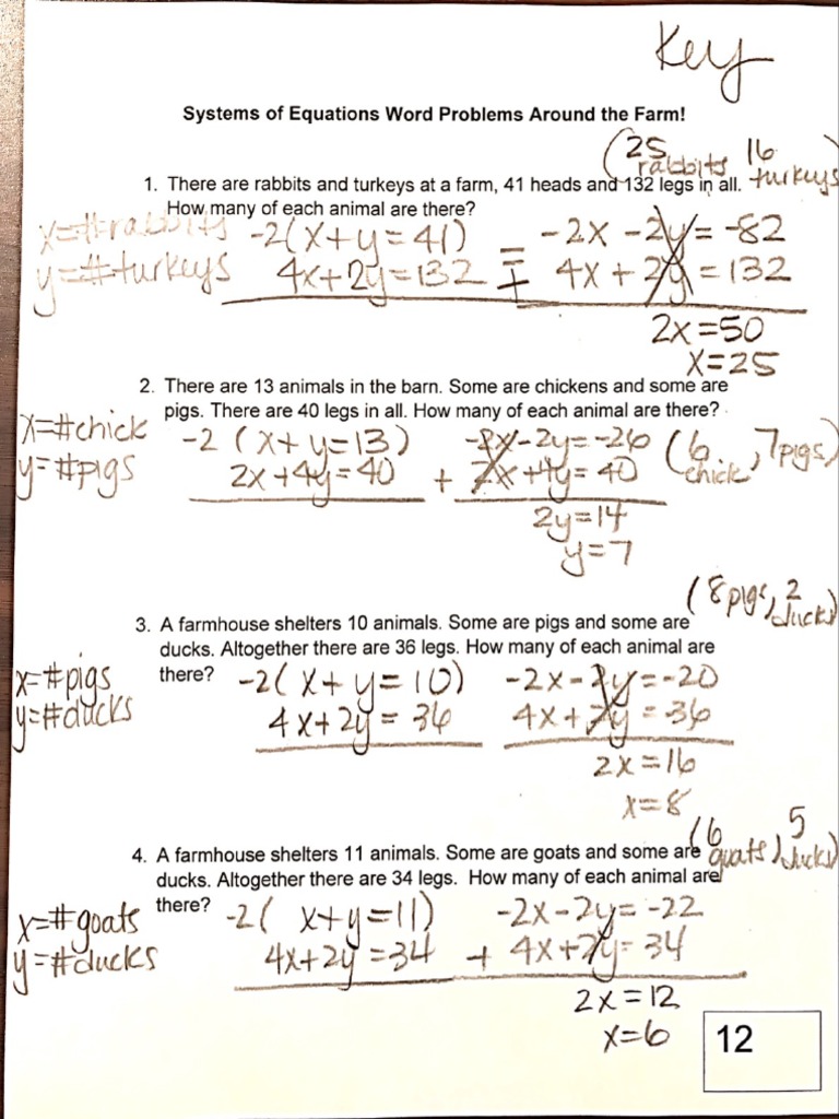 12 Farm Word Problems Key 1t2olka | PDF