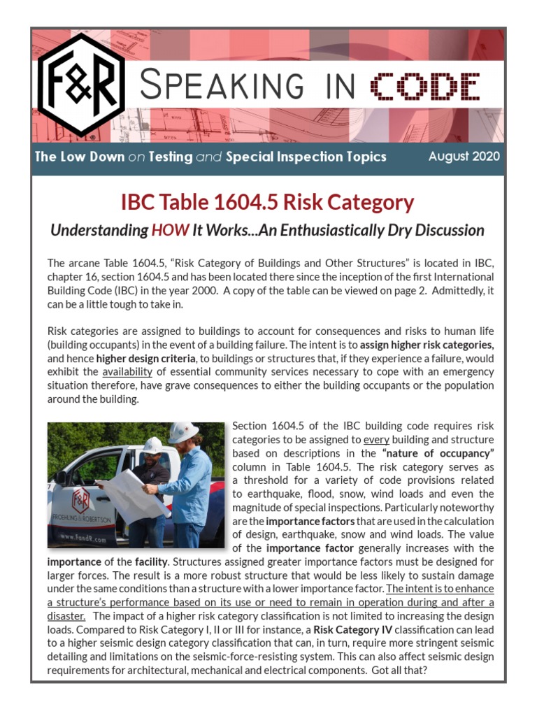IBC Table 1604.5 Risk Category: Understanding It Works... An ...
