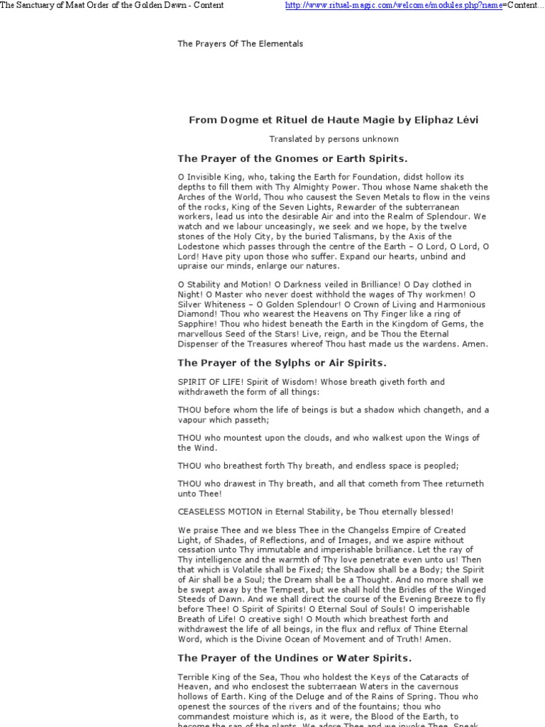 Elemental Prayers in Golden Dawn Rituals | PDF | Soul | Religious ...