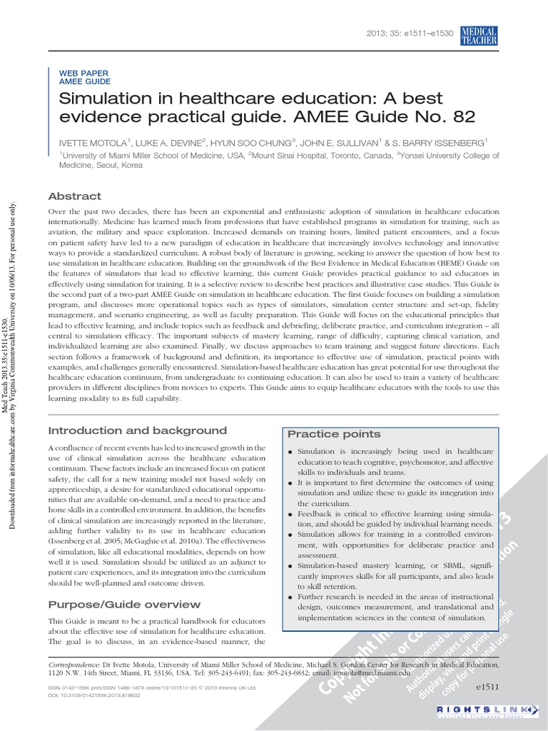 Simulation in Healthcare Education: A Best Evidence Practical Guide ...