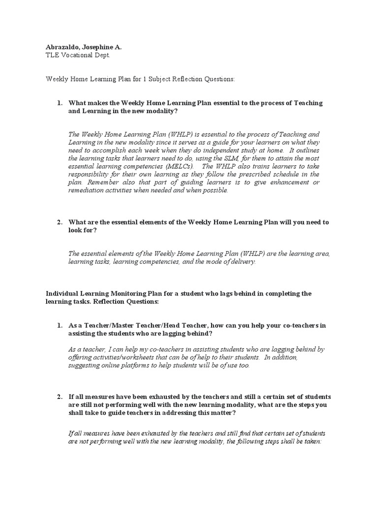 Weekly Home Learning Plan Overview | PDF | Learning | Educational ...
