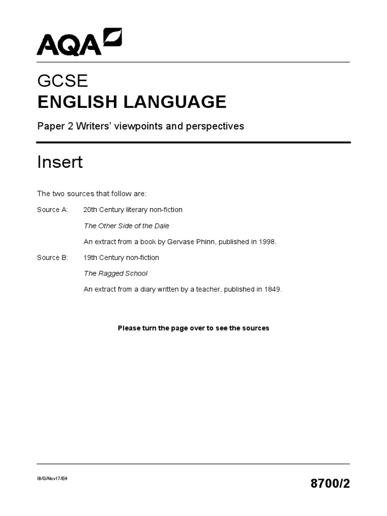 English Language: Paper 2 Writers' Viewpoints and Perspectives | PDF