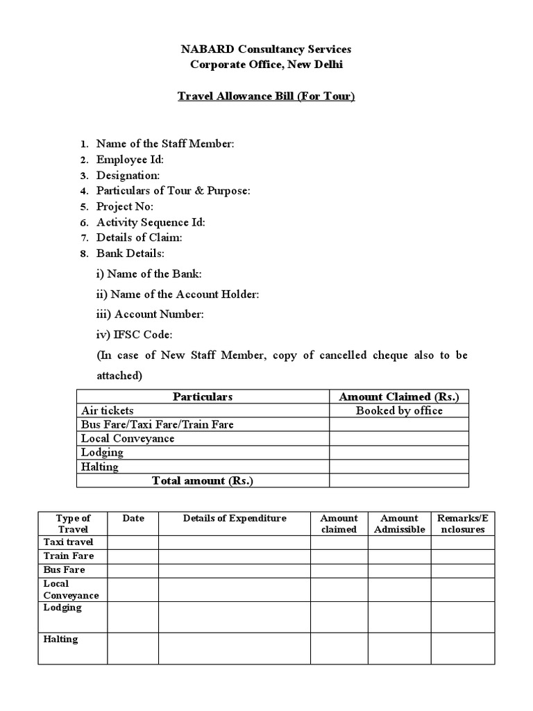 Tour Bill New Format 2021 (Annexure I) | PDF | Service Industries | Banking